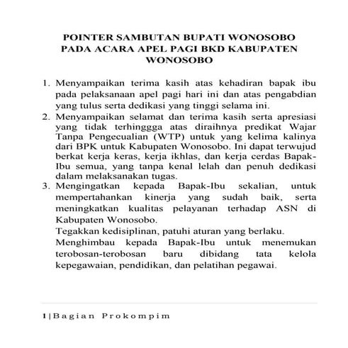 Sambutan bupati apel bkd | PDF