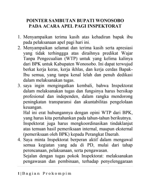 Sambutan bupati wonosobo acara pelantikan 60 jabfung | PDF