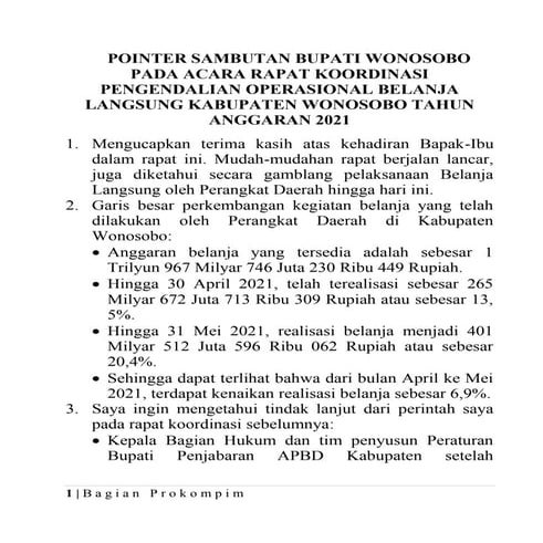 Sambutan bupati rakor pobl part 2 | PDF