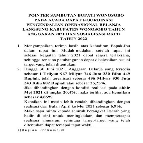 Sambutan bupati rakor pobl part 3 | PDF