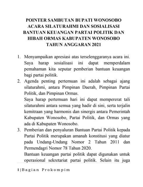 Sambutan bupati wonosobo wawasan kebangsaan | PDF