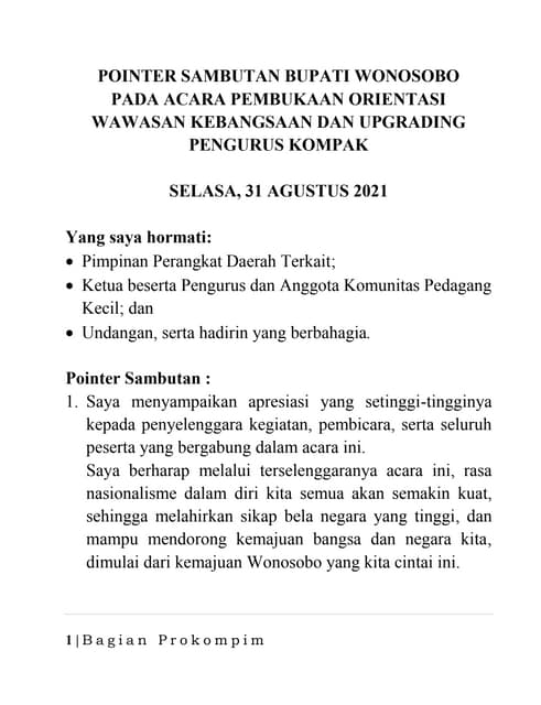 Sambutan bupati wonosobo acara pelantikan 60 jabfung | PDF