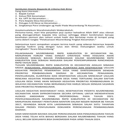 SAMBUTAN MUSRENBANG KECAMATAN EDIT FINAL | PDF