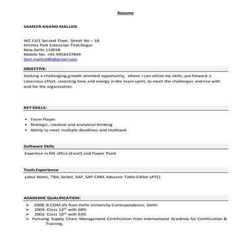 Sameer anand resume | DOCX