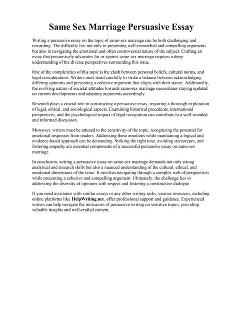 Same Sex Marriage Persuasive Essay Pdf