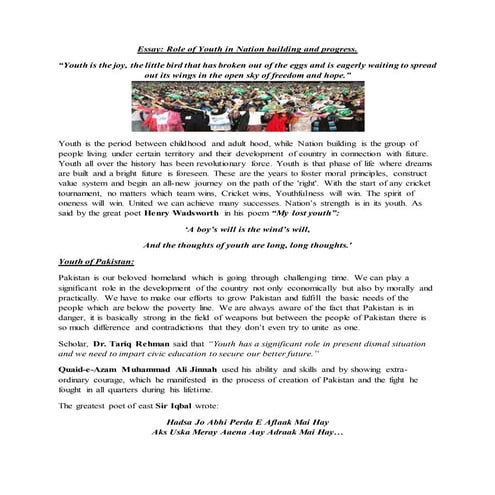 Essay: Role of Youth in Nation building and progress. | DOCX