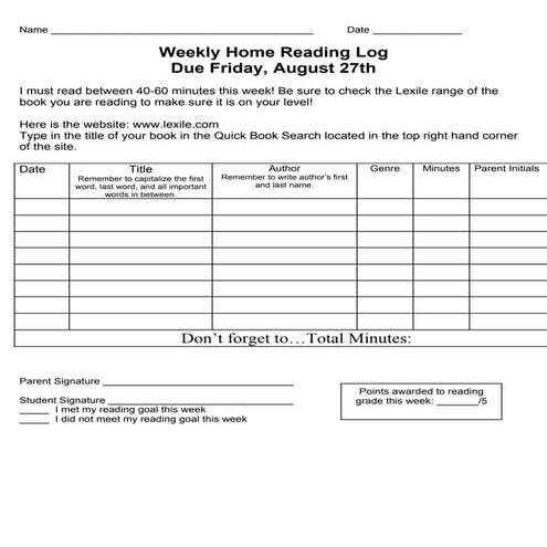Independent Reading Sheet | DOCX