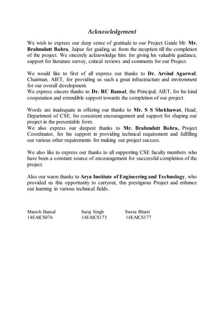 Sample Acknowledgement of Project Report | PDF
