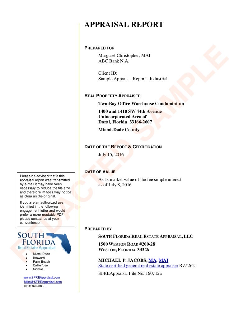 Sample Appraisal Report Industrial Sample Appraisal Report Industrial