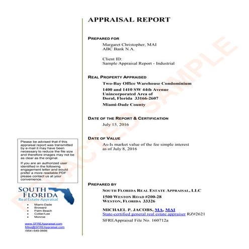 Example Appraisal Report (important things to look for) | PDF