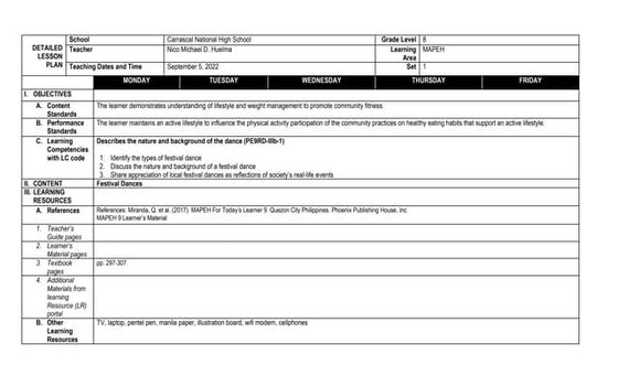 G7_DLL_MAPEH_PE_4th quarter.docx detailed | DOCX | Education