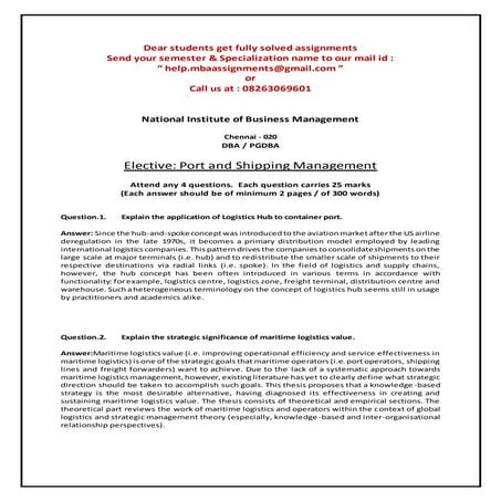 Sample elective - port and shipping management | DOCX