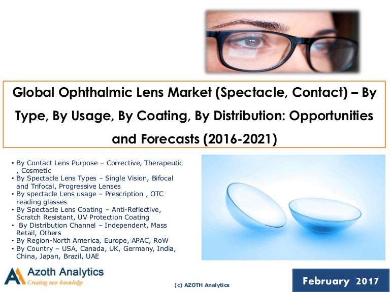 Global Ophthalmic Lens Market (Spectacle, Contact) – By Type, By Usag…