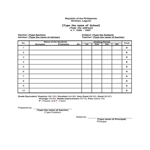 Sample Grading Sheet | PDF