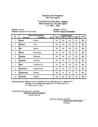 Sample Grading Sheet | PDF