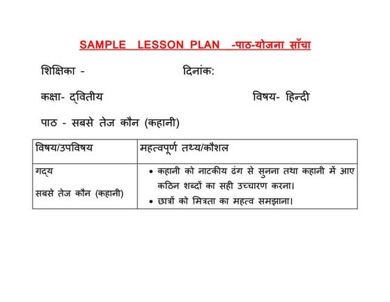 lesson plan of hindi for b.ed second year | PPT