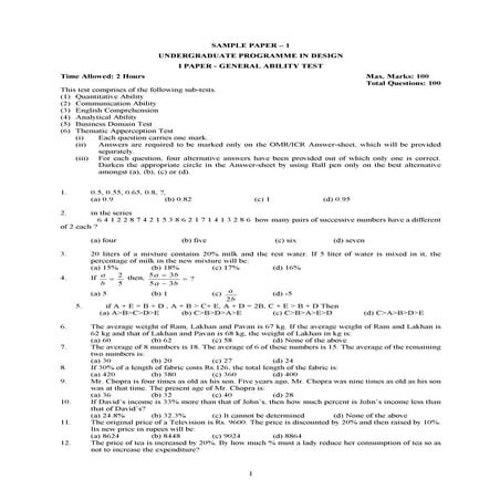 Sample paper-nift-ug-design-gat4 | PDF