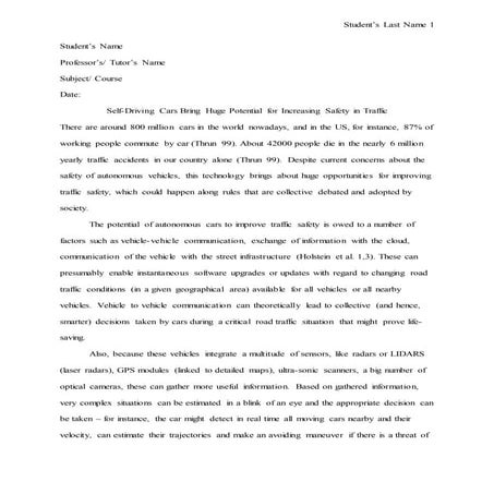 Argumentative Essay Sample 600 words | DOCX | Driverless Cars | Auto Type