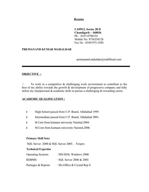 Curriculum Vitae Sample Format | PDF