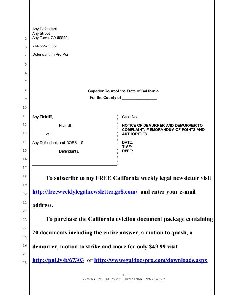 sample-answer-to-unlawful-detainer-eviction-complaint-for-california