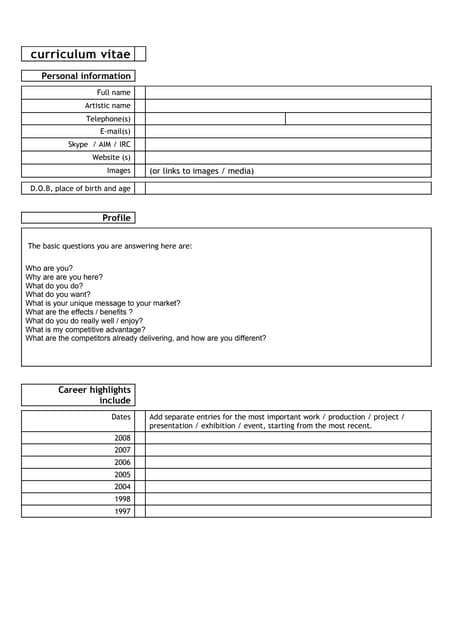 Sample artist cv | PDF