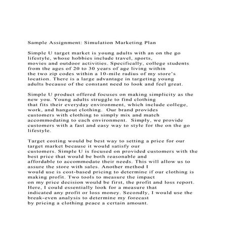 Sample Assignment Simulation Marketing Plan Simple U targ.docx