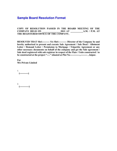 Board Resolution 2014-001 | DOCX
