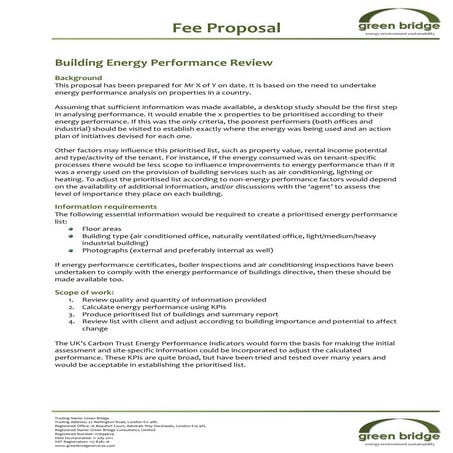 Sample building energy performance proposal jan 2012 | PDF