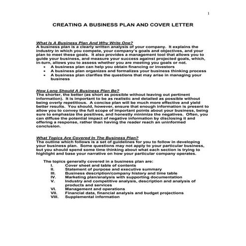 Sample Business Plan and Cover Letter | PDF