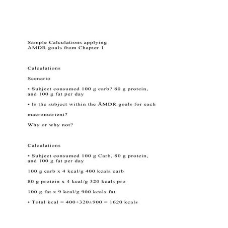 Sample Calculations applyingAMDR goals from Chapter 1.docx | Healthy ...