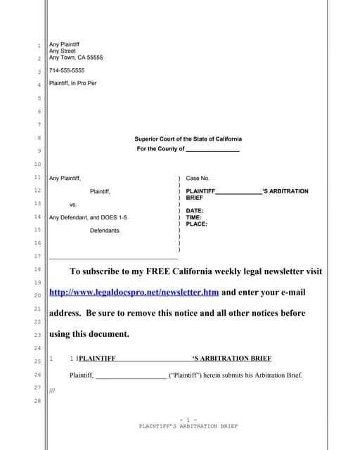 Sample trial brief for California civil case | DOC | Legal Services ...