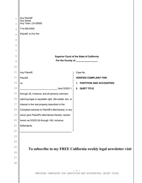 Sample petition for final distribution for probate in California | PDF