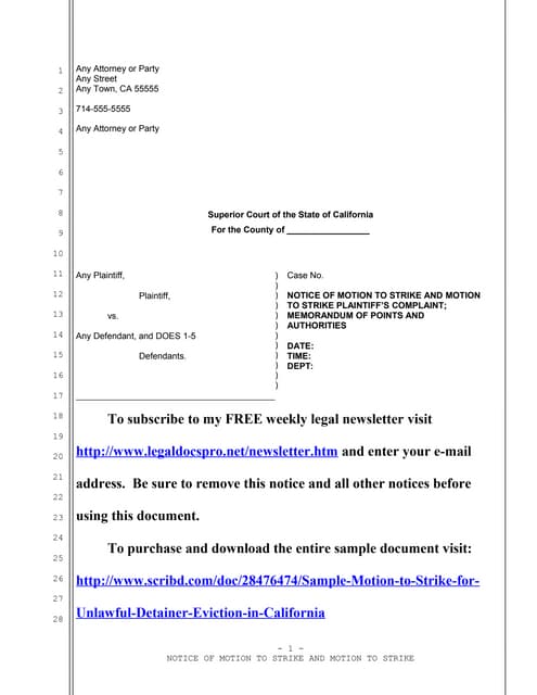 Sample California opposition to anti-SLAPP motion | DOC