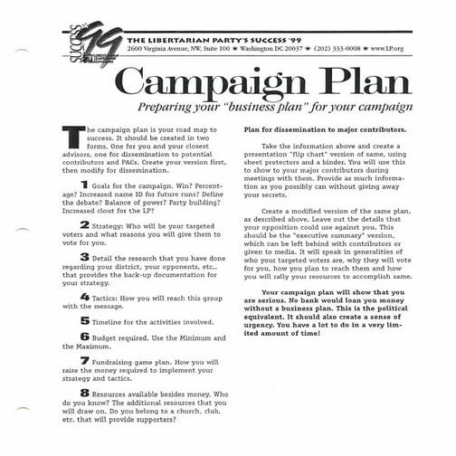 Sample campaignplan | PDF | Civic affairs | Politics