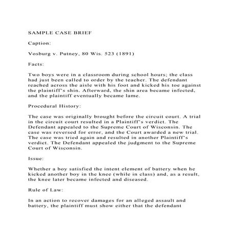 SAMPLE CASE BRIEFCaption Vosburg v. Putney, 80 Wis. 523 (.docx