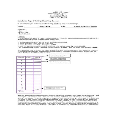 Sample Choc Chip Simulation Report Writing | PDF