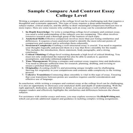 Sample Compare And Contrast Essay College Level | PDF