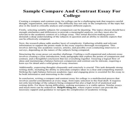 Sample Compare And Contrast Essay For College | PDF