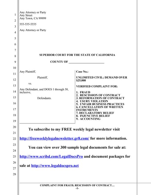 Personal Injury Complaint | DOCX