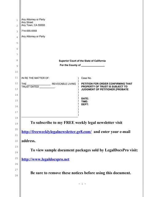 Sample Heggstad petition for California | DOC