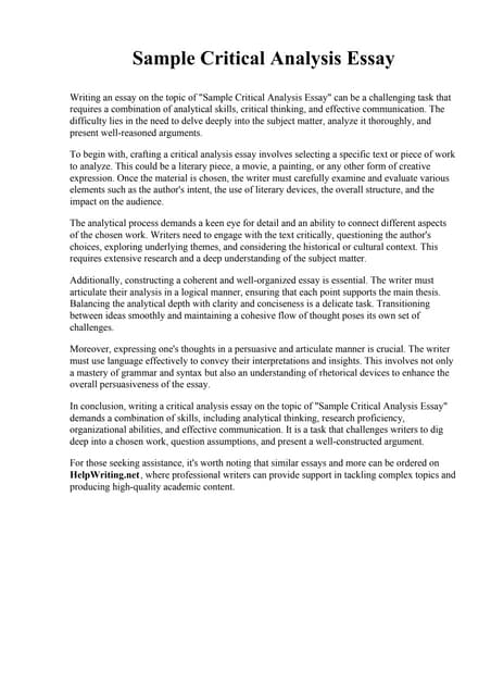 Sample Textual Analysis Essay. Judson University | PDF