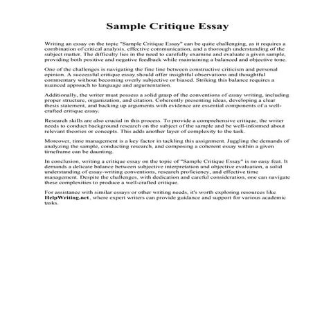 Sample Critique Essay.pdf | Homework and Study | Education