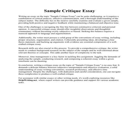 Sample Critique Essay | PDF