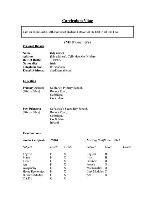 Curriculum Vitae Sample Format | PDF