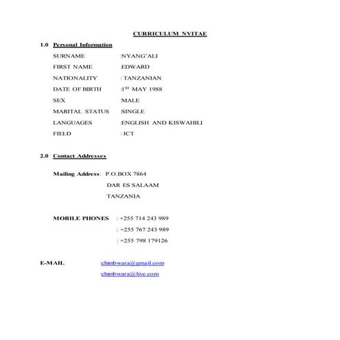 Sample cv... by ...chimbwara. You can also follow me in my site, www ...
