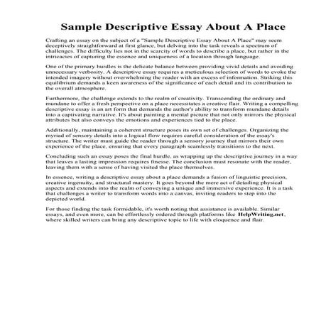 Sample Descriptive Essay About A Place. Descriptive Essay On The Beach ...