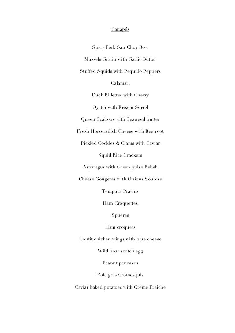 Sample Dinner Menu Sample Dinner Menu
