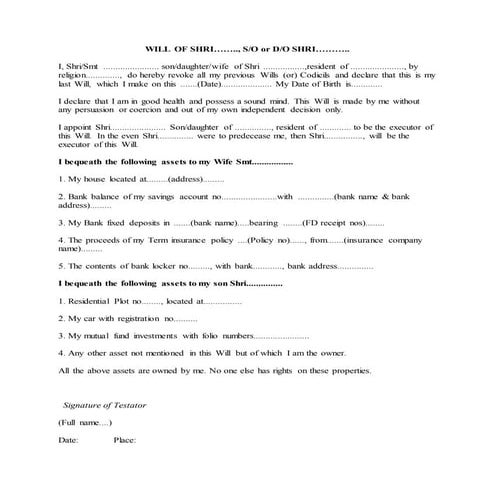 Sample Draft of a Will - www.relakhs.com