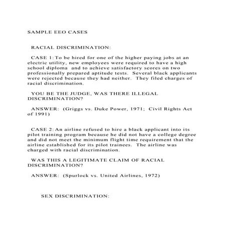 SAMPLE EEO CASES RACIAL DISCRIMINATION CASE 1To be .docx