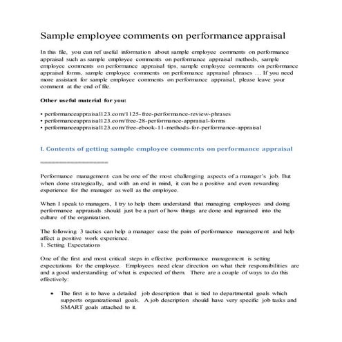 Sample employee comments on performance appraisal | DOCX